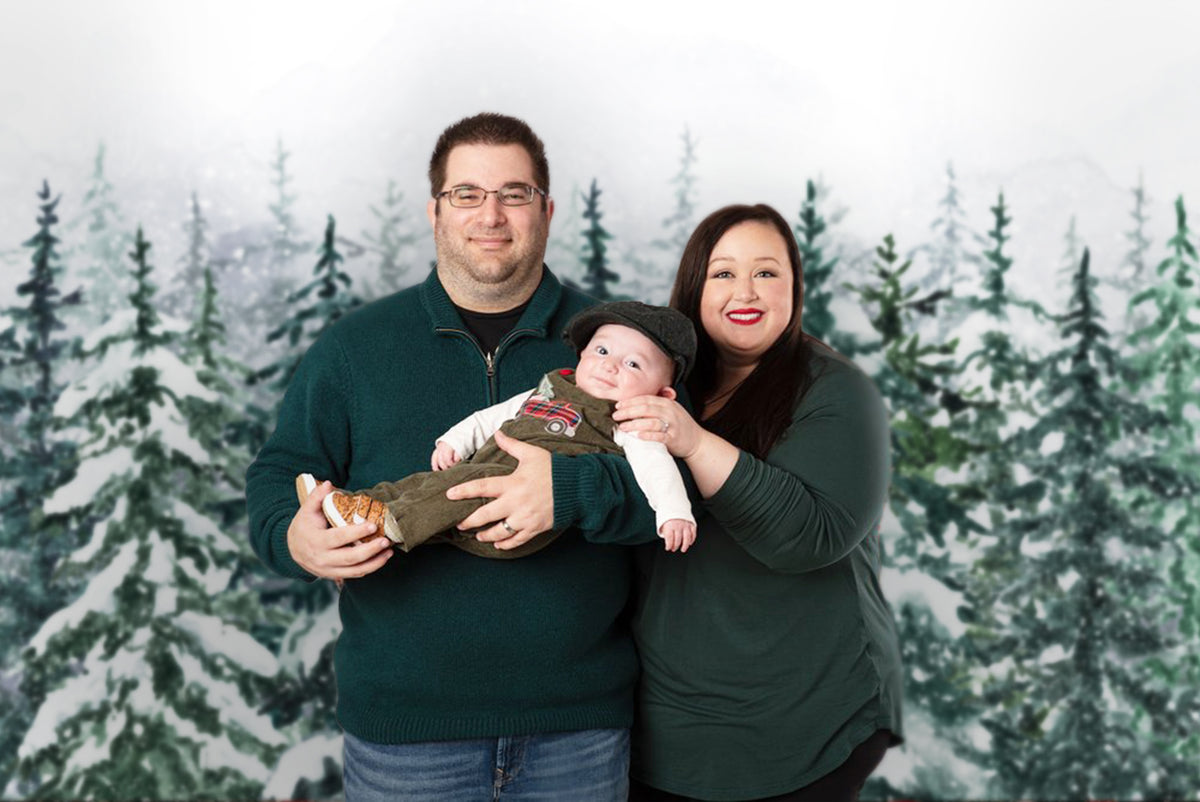 Toile de Fond de Paysage de Neige de Forêt de Pins d'Hiver M7-43 – Esthero.fr