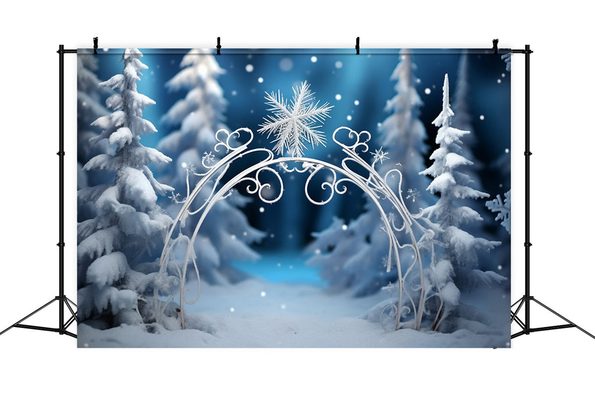 Toile de fond Hiver Forêt Arches étincelantes de Flocons de Neige BRP1
