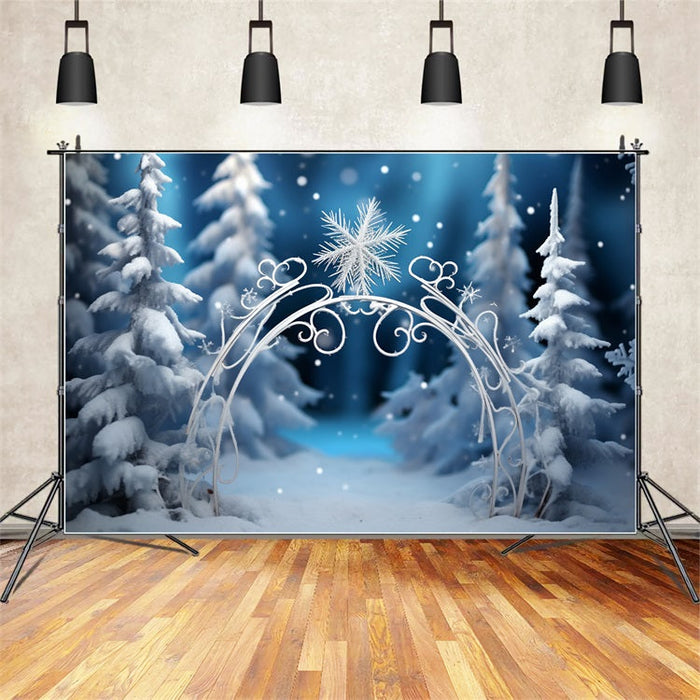 Toile de fond Hiver Forêt Arches étincelantes de Flocons de Neige BRP1