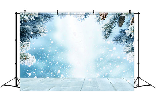 Toile de fond Hiver Arbres Enneigés Flocons de Neige Tombants BRP11-46