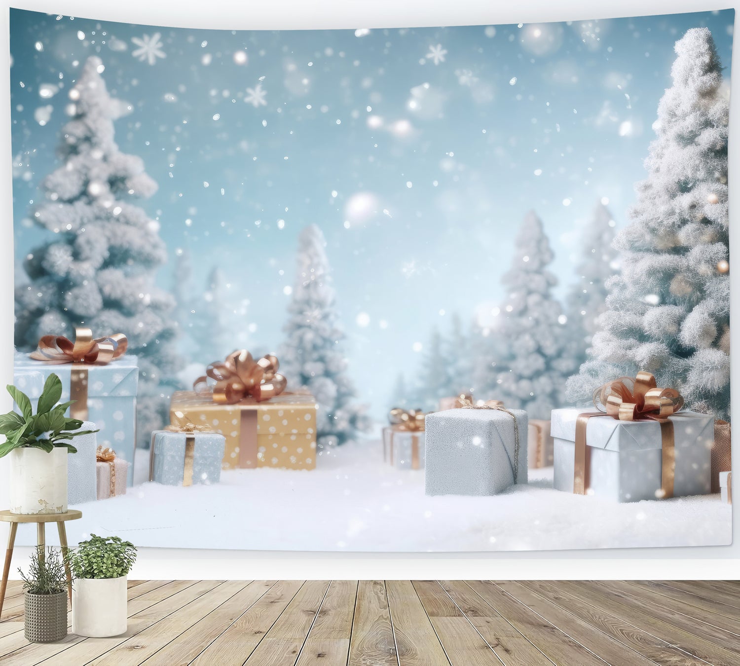 Toile de fond Arbres enneigés Décorations cadeaux Fête d'hiver BRP9-26