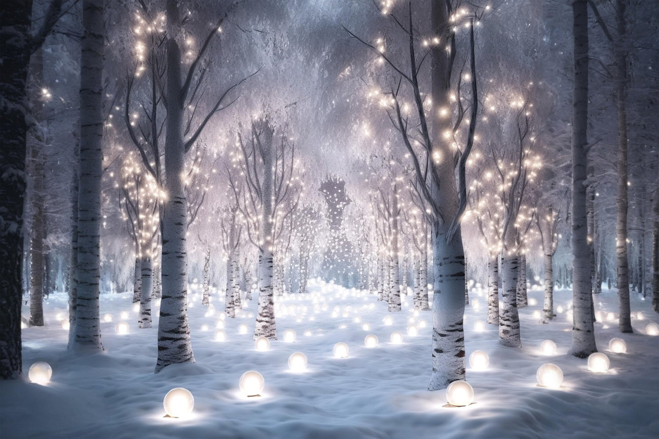 Toile de Fond de Forêt Enchantée avec Lumières Féériques de Noël RR8-1